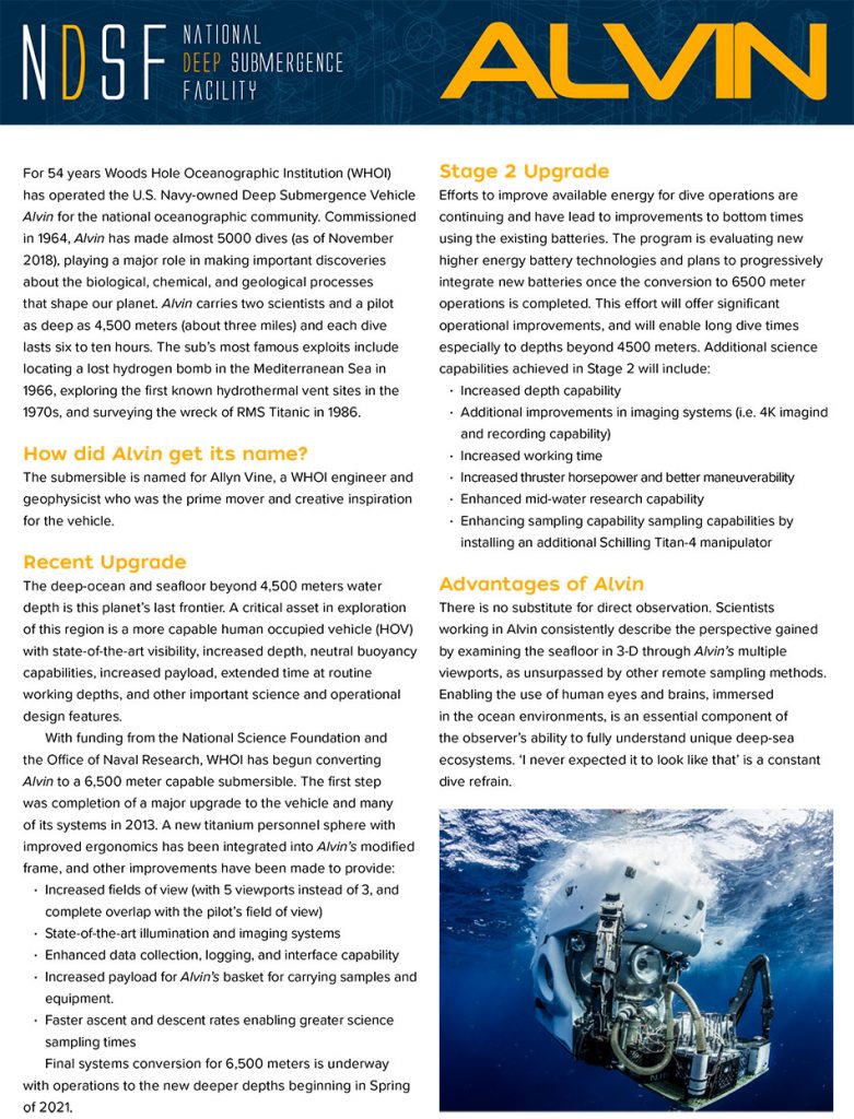 HOV Alvin - National Deep Submergence Facility