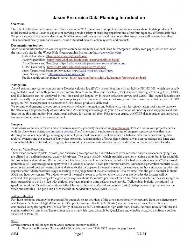 Jason Training Materials - National Deep Submergence Facility